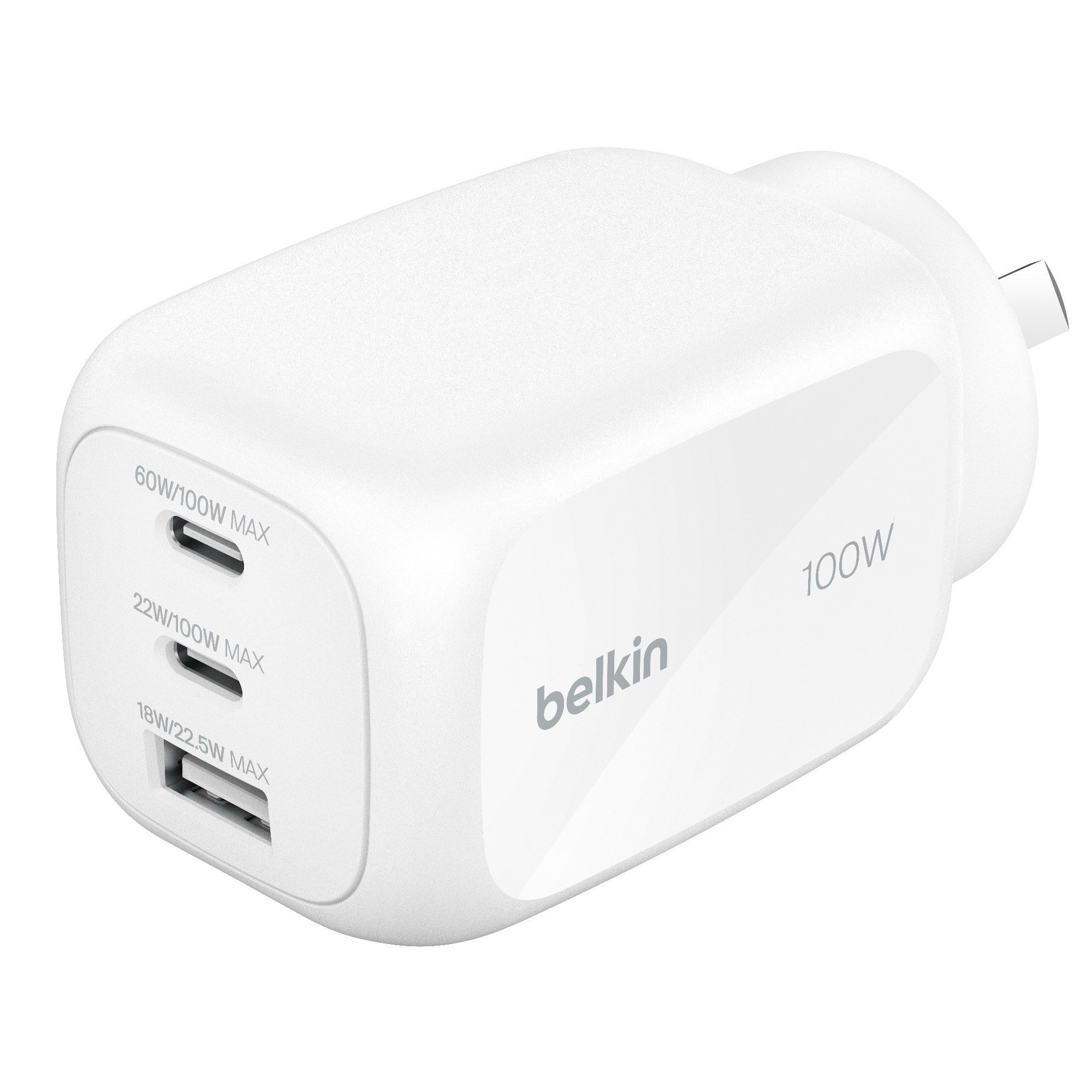 Belkin BoostCharge Pro 100W 3-Port GaN Wall Charger - White (WCH016AUWH ...