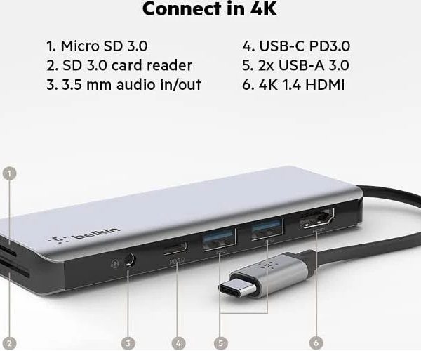 Belkin Connect 5-Port USB-C Hub with Dual USB-C Ports - (AVC022fqSGY ...