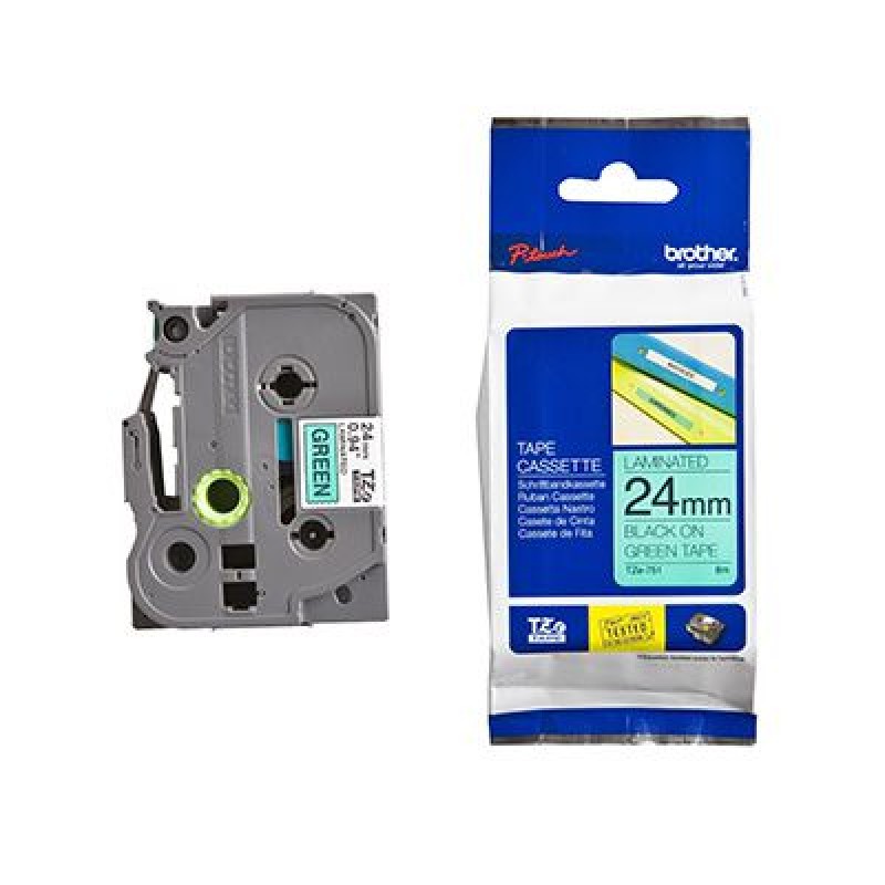 Brother 24mm Black on Green TZE Tape | Free Shipping