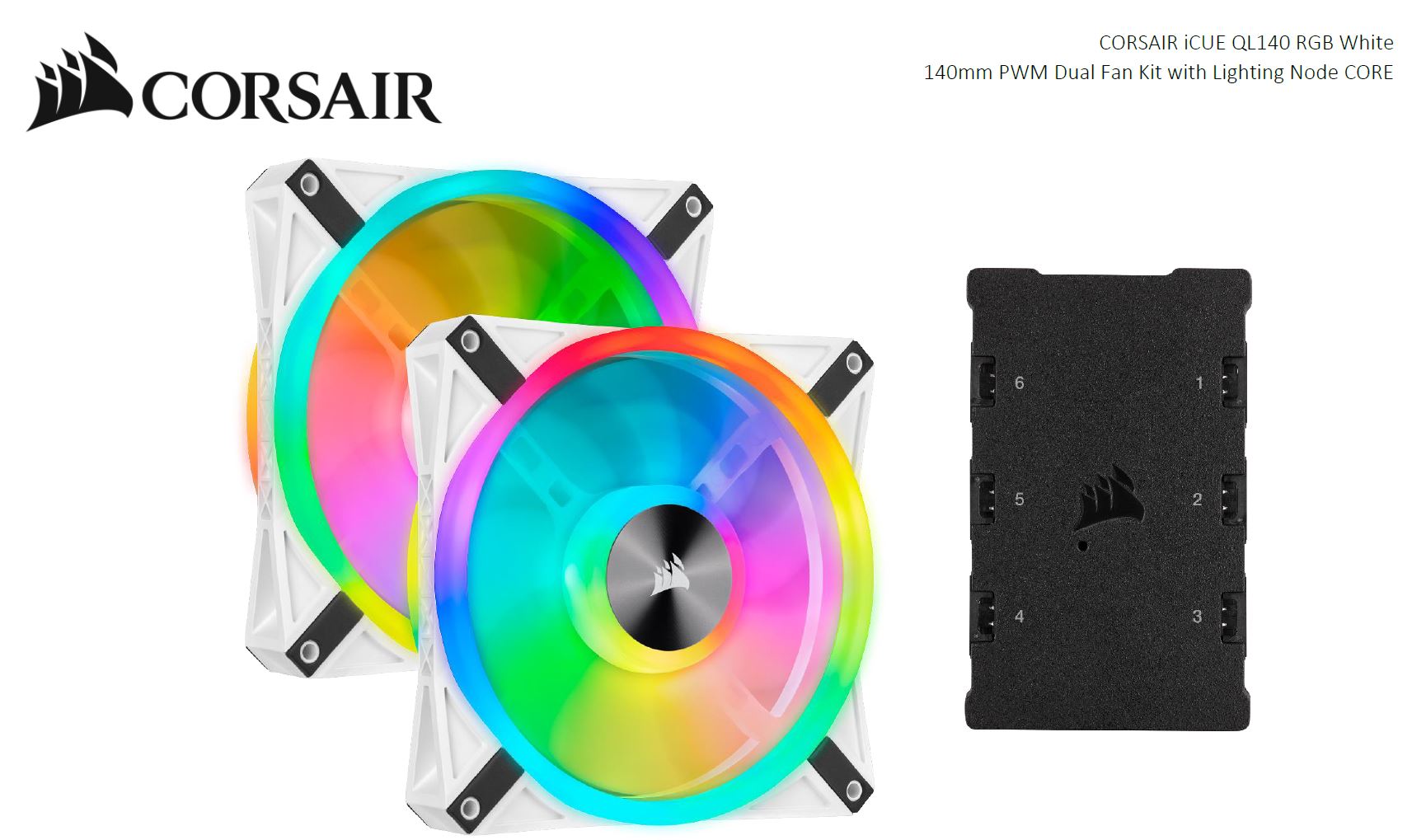 Corsair QL140 RGB White Dual Fan Kit with Lighting Node Core, ICUE ...