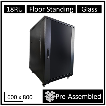LDR Assembled 18U Server Rack Cabinet (600mm x 800mm) Glass Door, 1x 8 ...