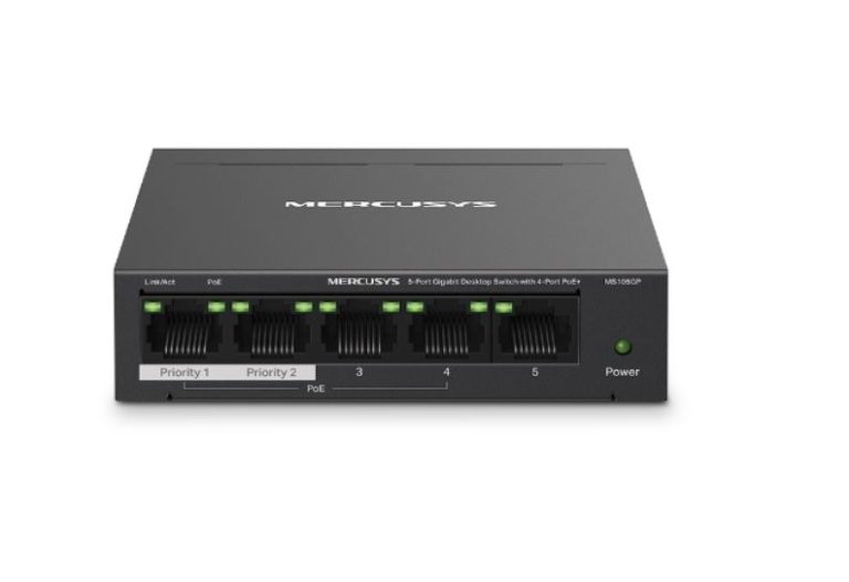 Mercusys MS105GP 5-Port Gigabit Desktop Switch with 4-Port PoE+, 10/100 ...