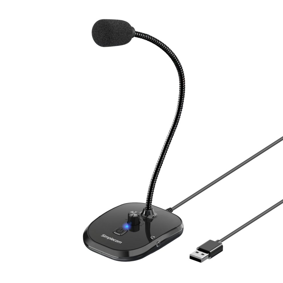 Simplecom UM360 Plug and Play USB Desktop Microphone with Headphone ...