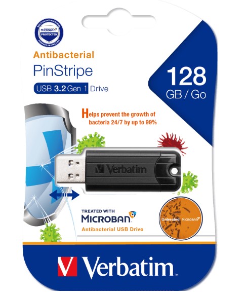 Verbatim 128GB Antibacterial Pinstripe USB 3.0 Drive (with Microban ...